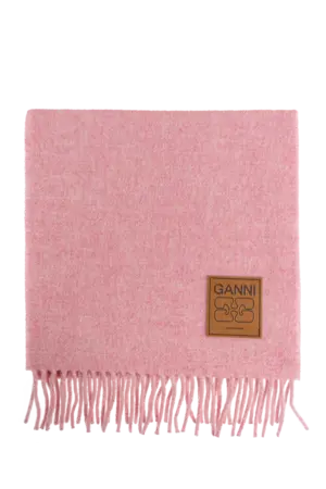 GANNI Wool Scarf With Logo - Pink