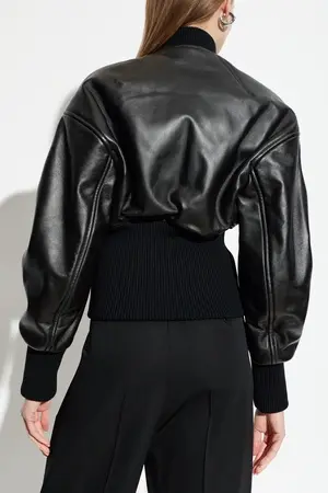Alaïa Leather Bomber Jacket - Black