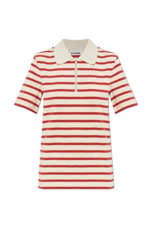 JIL SANDER Striped Knit Polo Shirt - Red
