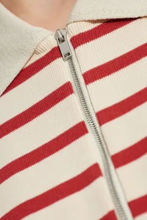 JIL SANDER Striped Knit Polo Shirt - Red