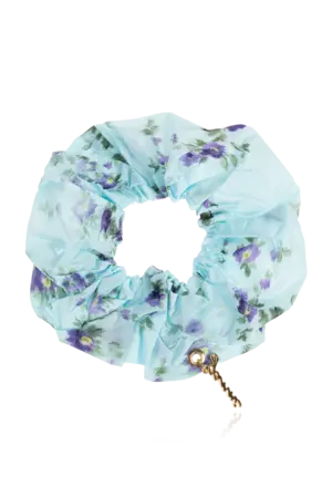 GANNI Floral Motif Hair Scrunchie - Light Blue