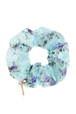 GANNI Floral Motif Hair Scrunchie - Light Blue