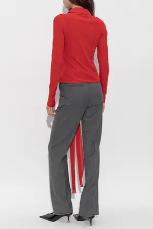 GANNI Collared Cardigan With Tie - Red