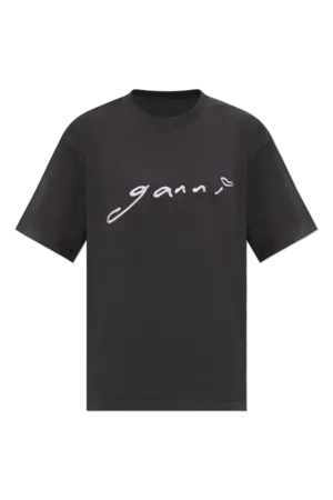 GANNI T-shirt With Embroidered Logo - Black