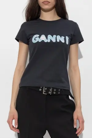 GANNI T-shirt With Embroidered Logo - Black