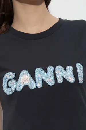 GANNI T-shirt With Embroidered Logo - Black