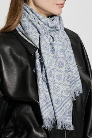 Tory Burch Scarf With Raw Edge Finish - Blue