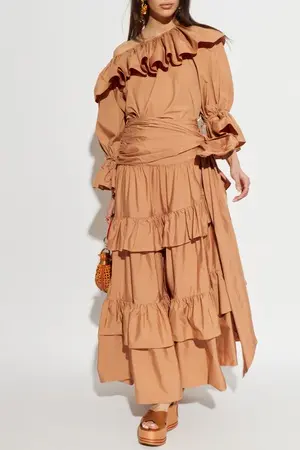 Chloé Loose-fit Top With Ruffle - Brown