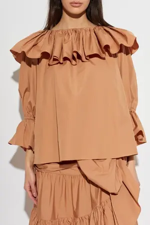 Chloé Loose-fit Top With Ruffle - Brown