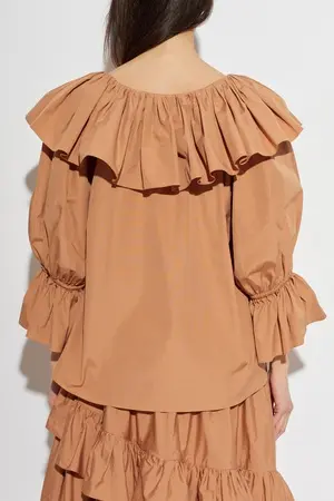 Chloé Loose-fit Top With Ruffle - Brown