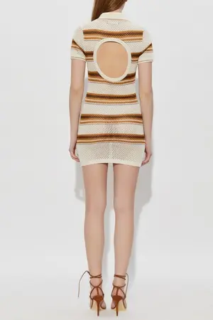 Amiri Striped Mesh Polo Dress - Cream