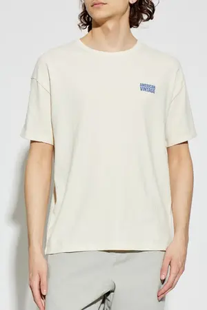 American Vintage T-shirt With Printed Logo - Cream