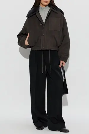 Victoria Beckham Suede Jacket With Fur Collar - Brown