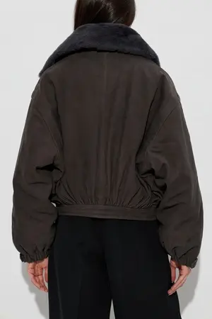 Victoria Beckham Suede Jacket With Fur Collar - Brown