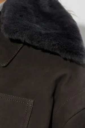 Victoria Beckham Suede Jacket With Fur Collar - Brown