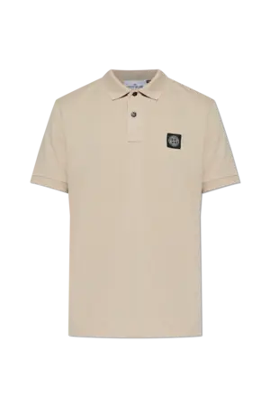 Stone Island Polo Shirt With Logo Patch - Beige