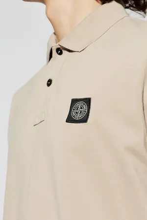 Stone Island Polo Shirt With Logo Patch - Beige