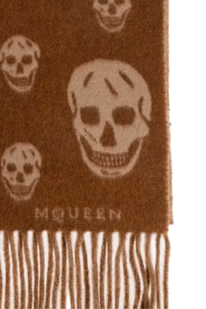 Alexander McQueen Scarf With Skull Motif - Brown