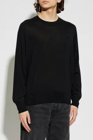Ami Wool Sweater With Embroidered Logo - Black