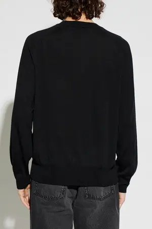 Ami Wool Sweater With Embroidered Logo - Black