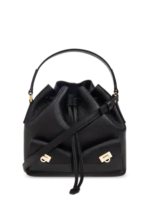 FERRAGAMO Leather Bucket Shoulder Bag - Black
