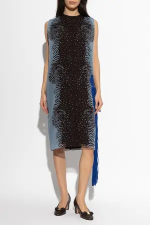 FERRAGAMO Silk Midi Dress With Fringe - Blue
