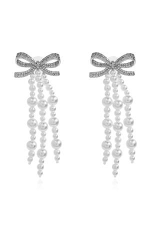SELF-PORTRAIT Glass Pearl Bow Earrings - Silver