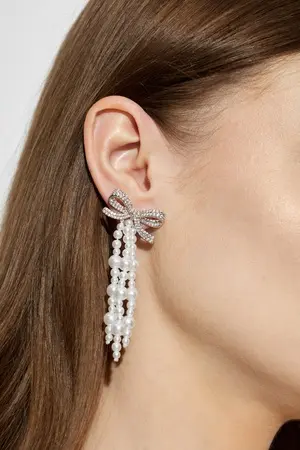 SELF-PORTRAIT Glass Pearl Bow Earrings - Silver