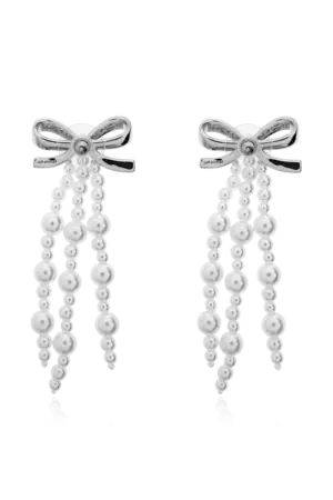 SELF-PORTRAIT Glass Pearl Bow Earrings - Silver