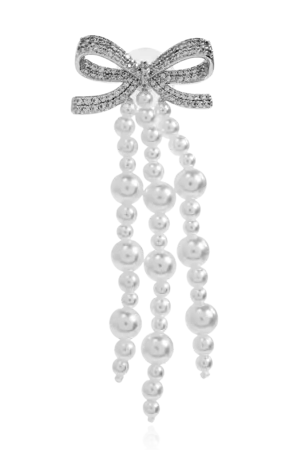 SELF-PORTRAIT Glass Pearl Bow Earrings - Silver