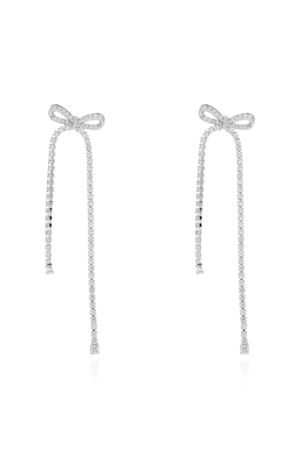 SELF-PORTRAIT Earrings With Crystal Bow And Cascade Strands - Silver