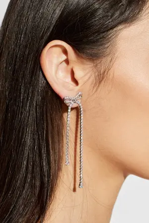 SELF-PORTRAIT Earrings With Crystal Bow And Cascade Strands