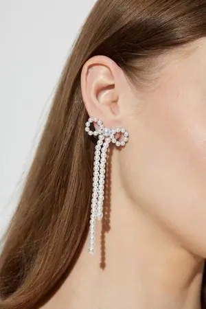 SELF-PORTRAIT Earrings With Glass Pearls - Silver