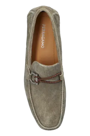 FERRAGAMO Front Suede Loafers - Grey