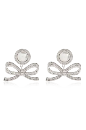 SELF-PORTRAIT Earrings With Crystals And Bow Detail - Silver