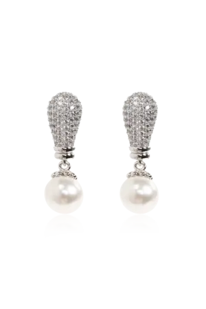 SELF-PORTRAIT Earrings With Crystals And Faux Pearl - Silver