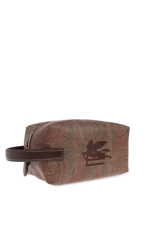Etro Embroidered Logo Cosmetic Bag - Brown
