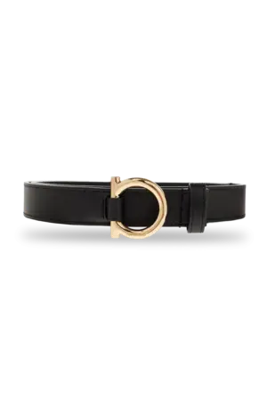 FERRAGAMO Leather Belt With Gold-tone Buckle - Black