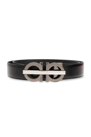 FERRAGAMO Leather Belt With Logo Buckle - Black