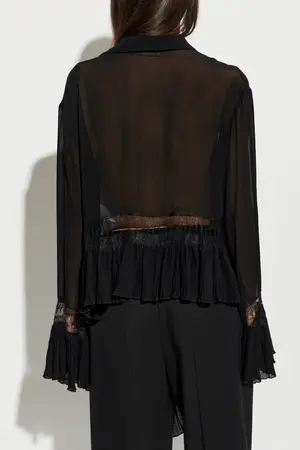 Blumarine Asymmetric Top With Lace Inserts - Black