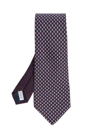 FERRAGAMO Printed Silk Neck Tie - Navy Blue