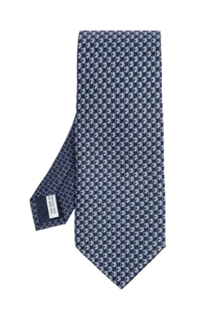 FERRAGAMO Printed Silk Neck Tie - Navy Blue