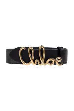 Chloé Leather Belt With Gold-tone Buckle - Black