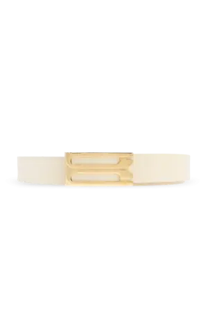 Victoria Beckham Leather Belt With Gold-tone Buckle - Cream