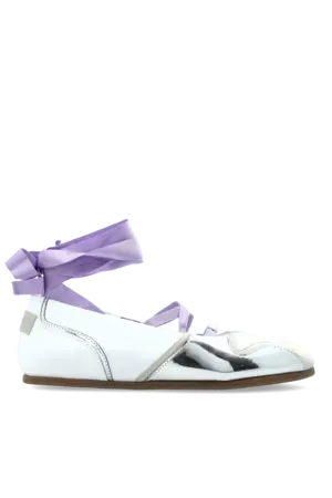 Moschino Leather Ankle-tie Ballerinas - Silver
