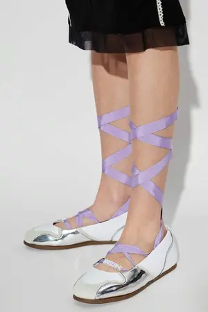 Moschino Leather Ankle-tie Ballerinas - Silver