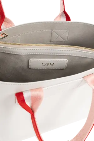 Furla Small Leather Handbag With Pastel Pink Handles - Grey