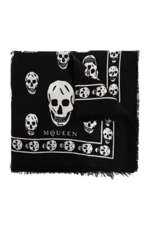 Alexander McQueen Wool Scarf With Skull Motif - Black