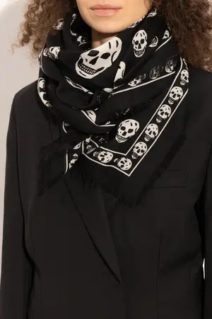 Alexander McQueen Wool Scarf With Skull Motif - Black
