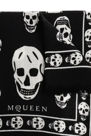 Alexander McQueen Wool Scarf With Skull Motif - Black